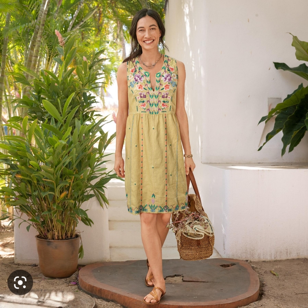 Johnny Was Embroidered Linen Maiorca Dress - Gem